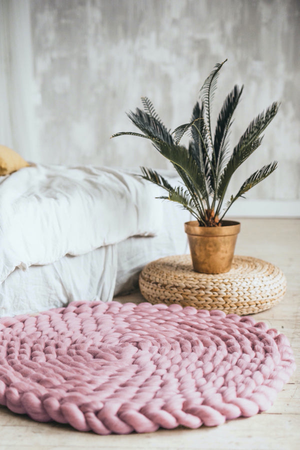 Chunky Knit Decor - Cute Round Rug from Merino Wool | Wool Art